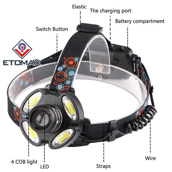 Đèn pin đeo trán pin sạc 5 LED siêu sáng – Dụng cụ sáng tạo ETOMAX