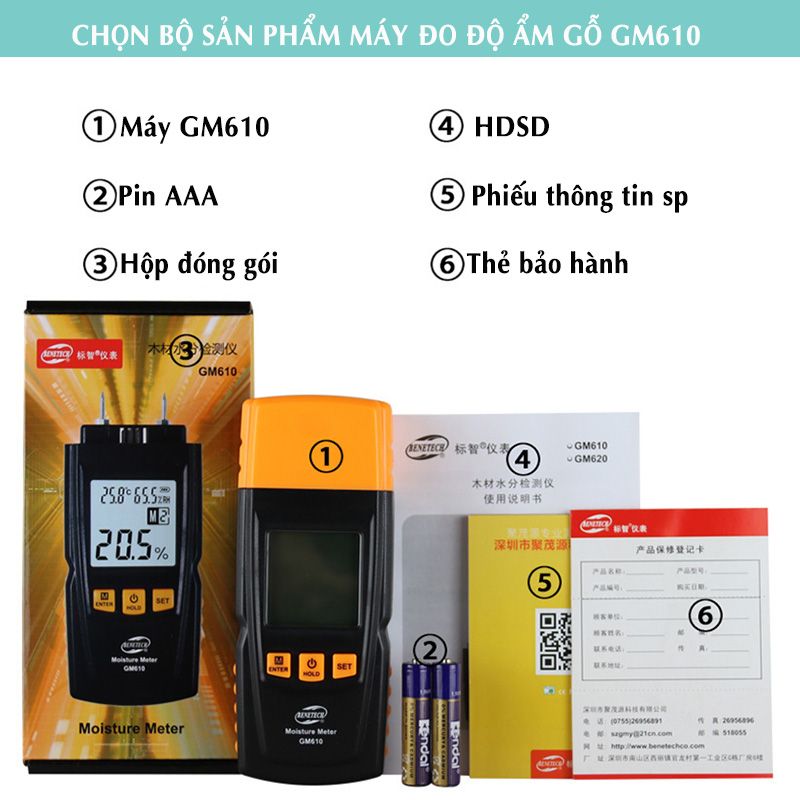 Máy đo độ ẩm gỗ, độ ẩm bề mặt vật liệu Benetech GM610 – Dụng cụ sáng tạo ETOMAX