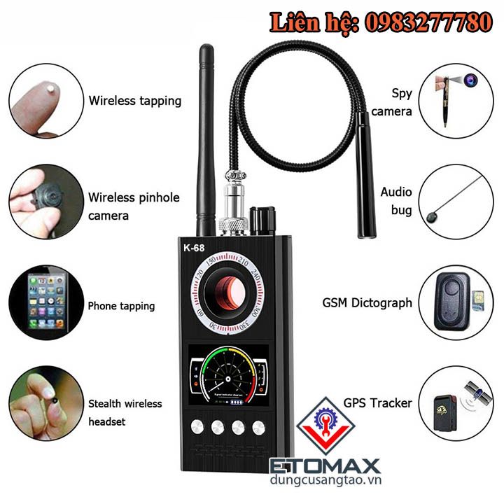 Máy Dò Sóng Phát Hiện Nghe Lén, Dò Tìm Định Vị GPS K68 – Dụng cụ sáng tạo ETOMAX