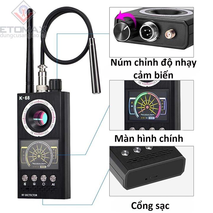 Máy Dò Sóng Phát Hiện Nghe Lén, Dò Tìm Định Vị GPS K68 – Dụng cụ sáng tạo ETOMAX