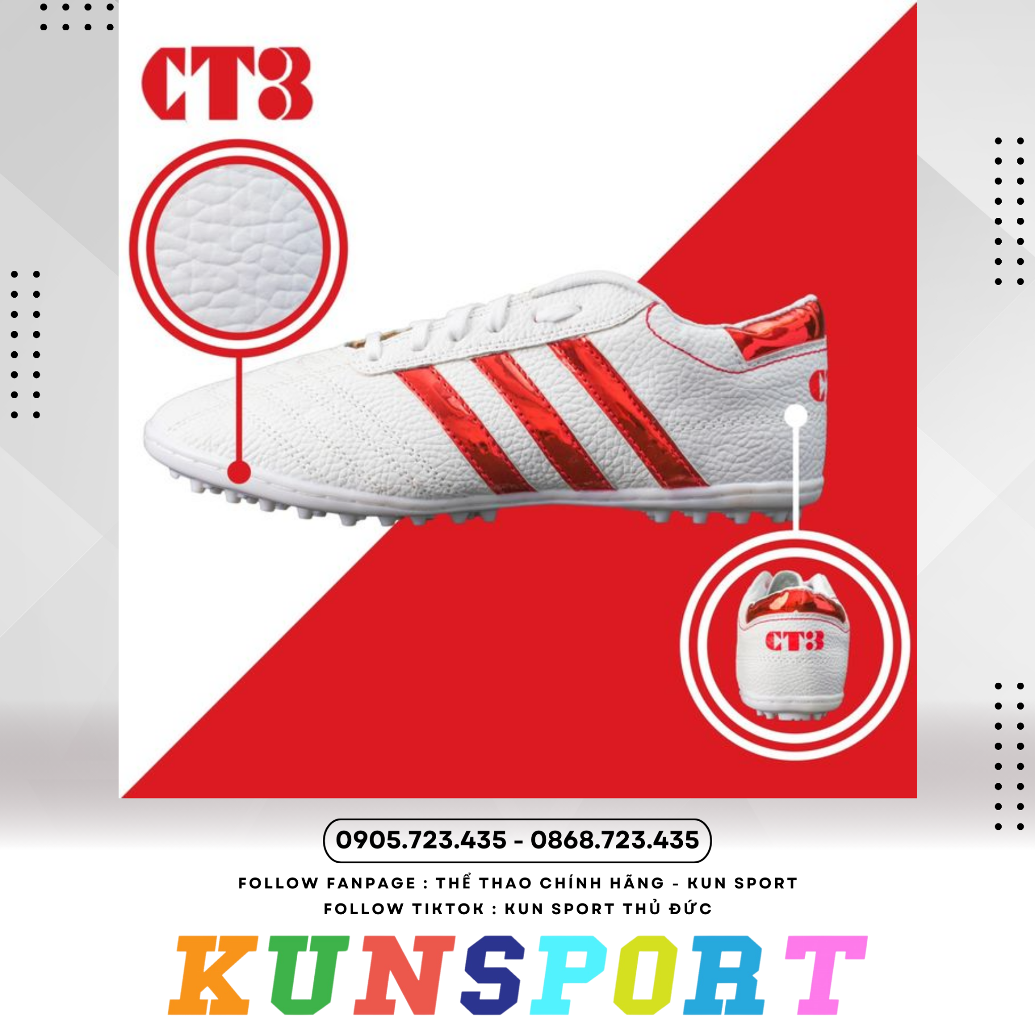 Giày đá banh 3 Sọc CT3 Da nhăn – Kun Sport