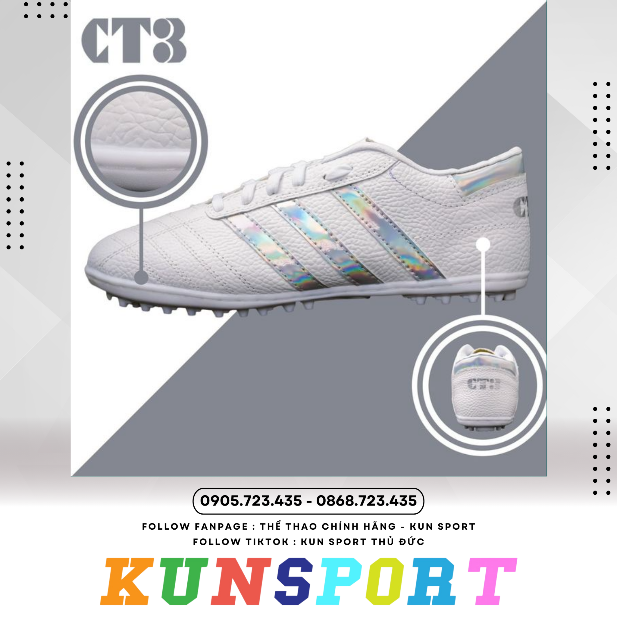 Giày đá banh 3 Sọc CT3 Da nhăn – Kun Sport