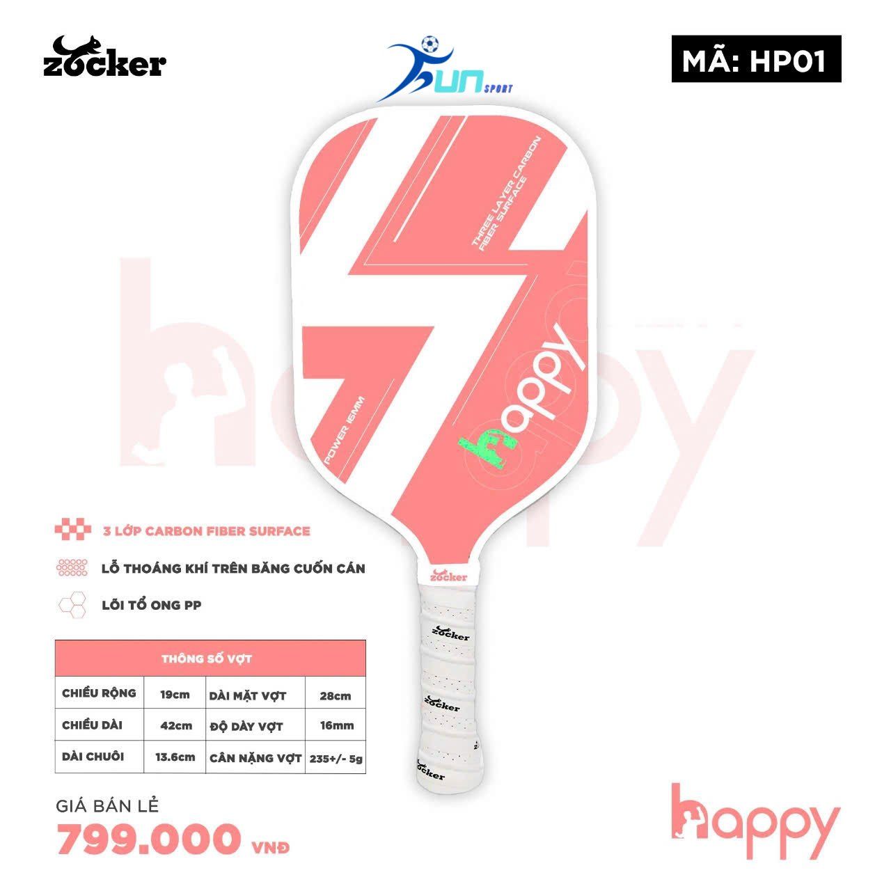 Vợt Pickleball Zocker Happy HP01 Standard – Kun Sport