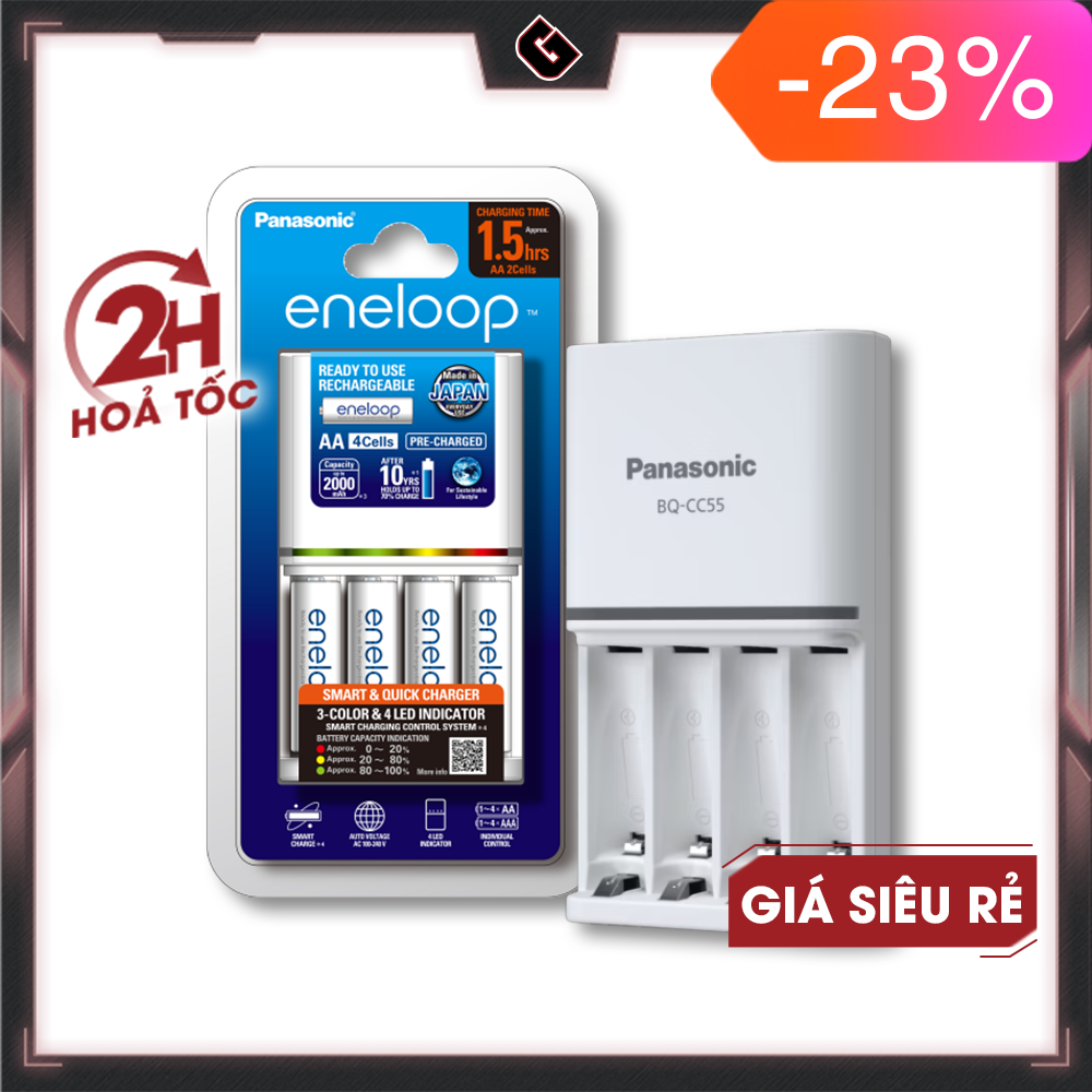 Bộ Sạc Nhanh Pin AA / AAA Panasonic Eneloop BQ-CC55E (Smart Quick Char ...