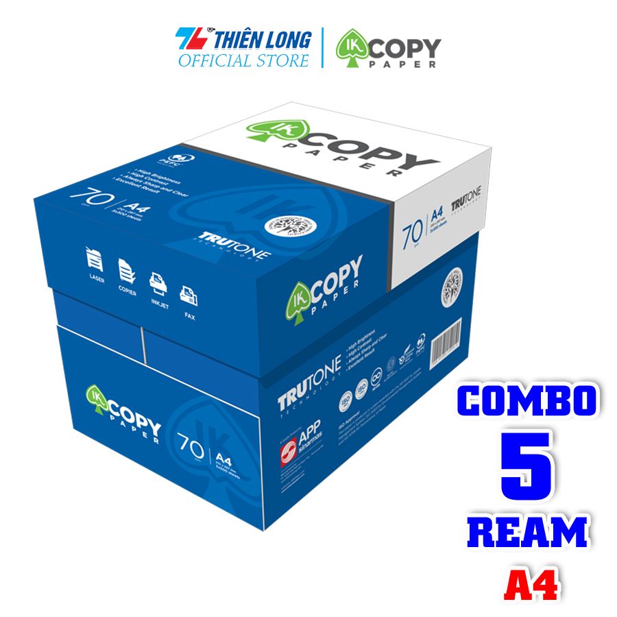Combo 5 Ream giấy A4 70 gsm IK Copy (500 tờ) - Hàng nhập khẩu Indonesi ...