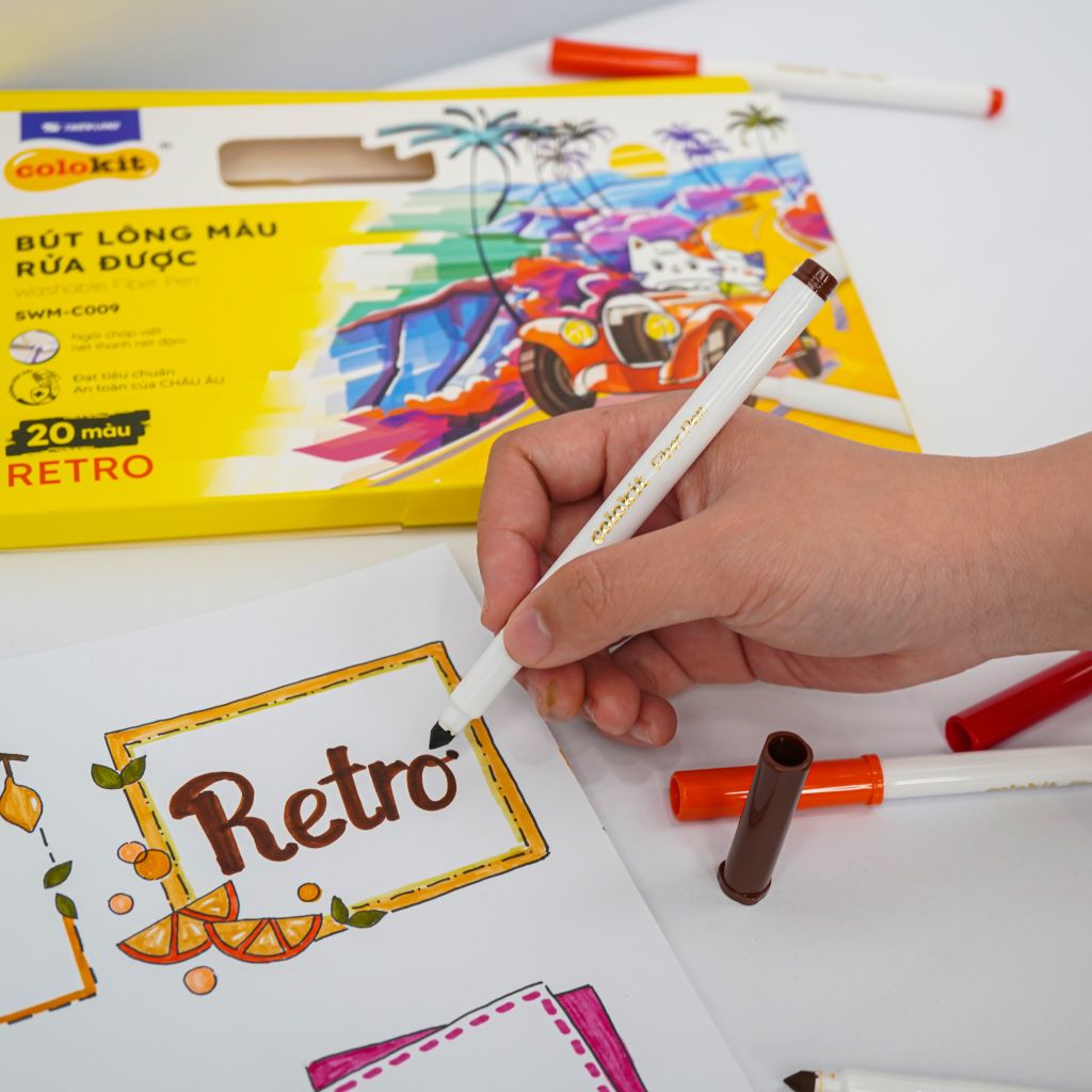 Bộ bút lông 20 màu Retro rửa được Fiber Pen Thiên Long SWM-C009 – Thiên Long Shop