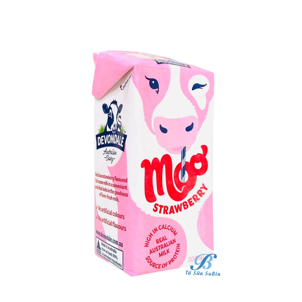 Lốc 6 hộp Sữa tươi devondale Moo Úc vị dâu 200ml – Tã Sữa SuBin