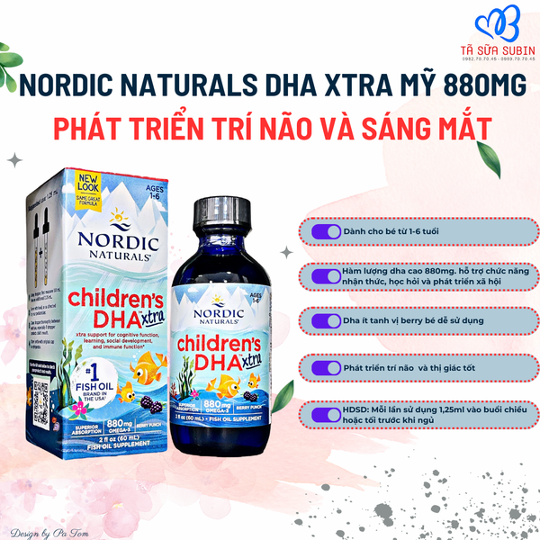 DHA Nordic Naturals Children's DHA xtra Mỹ 800mg (1-6 tuổi) – Tã Sữa SuBin