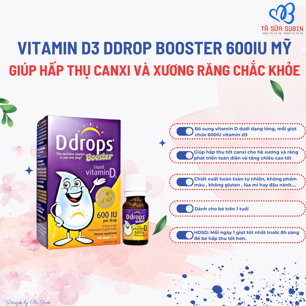 Vitamin D3 Ddrops Booster 600IU Mỹ 5ml cho trẻ 1 tuổi – Tã Sữa SuBin