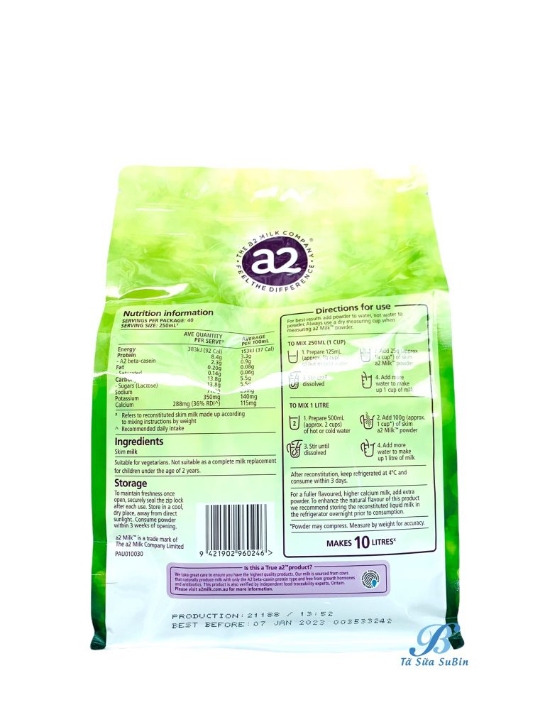 Sữa A2 Tách Kem Skim Milk Úc 1KG – Tã Sữa SuBin