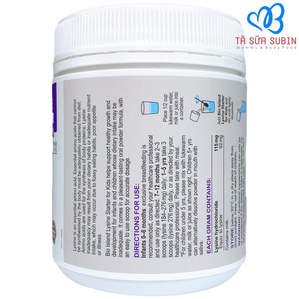Bột Lysine Bio island Lysine Starter for Kids Úc 150gr – Tã Sữa SuBin