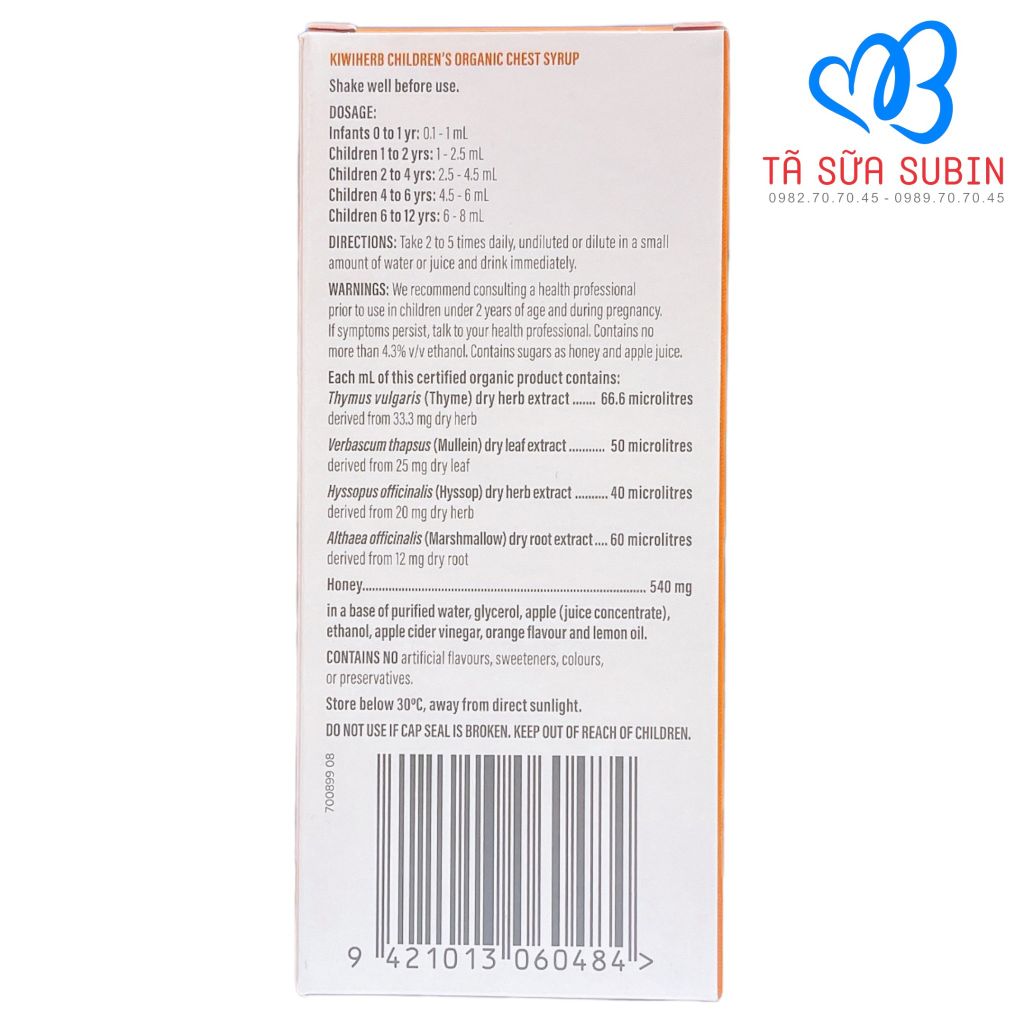 Siro Trị Ho Long đờm Children's Organic Chest Syrup Kiwiherb Úc 100ml ...