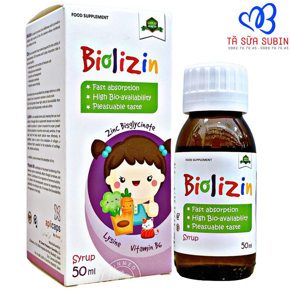 Kẽm Biolizin tăng đề kháng và biếng ăn 50ml bé 3 tháng – Tã Sữa SuBin