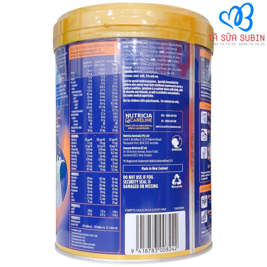 SỮA APTAMIL APTAGROW 3+ NỘI ĐỊA ÚC 900GR CHO BÉ TỪ 3 TUỔI – Tã Sữa SuBin