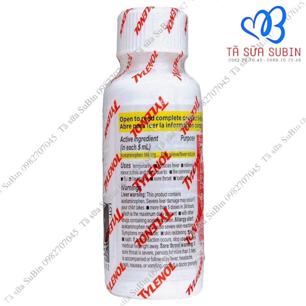 Siro giảm đau hạ sốt Infant Tylenol (160mg per 5ml) Mỹ 60ml – Tã Sữa SuBin