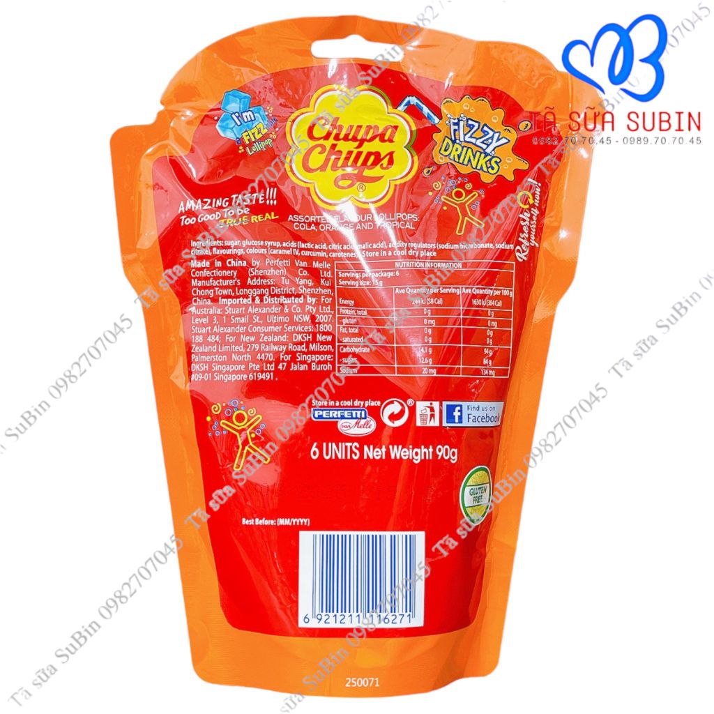 Kẹo Mút Chupa Chups Fizzy Drinks Candy Hàn Quốc 90gr Vị Coca và Cam ...