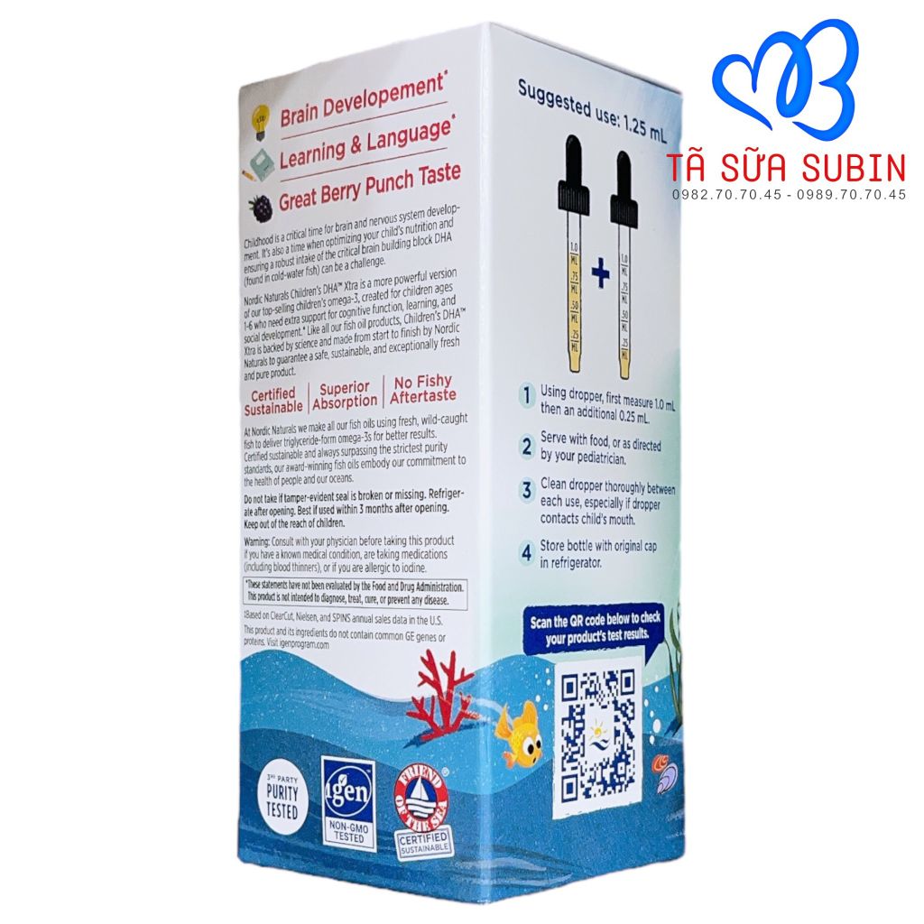 DHA Nordic Naturals Children's DHA xtra Mỹ 800mg (1-6 tuổi) – Tã Sữa SuBin