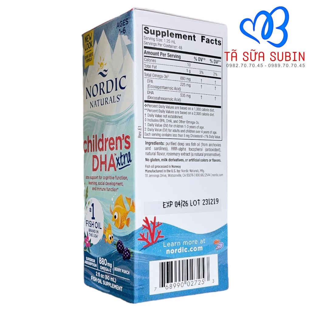DHA Nordic Naturals Children's DHA xtra Mỹ 800mg (1-6 tuổi) – Tã Sữa SuBin