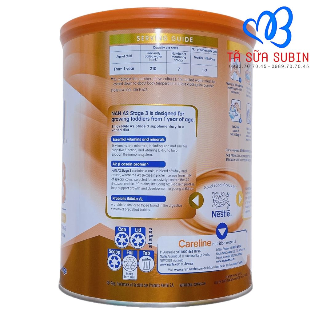 Sữa nan a2 úc 800gr số 3 cho bé 12 tháng – Tã Sữa SuBin