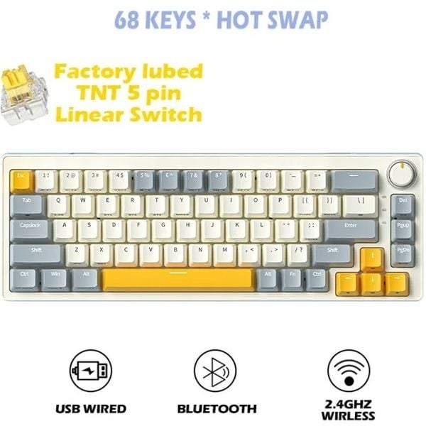 Bàn phím cơ không dây Zifriend ZA68 Pro RGB Hotswap Vàng Xám – nShop ...