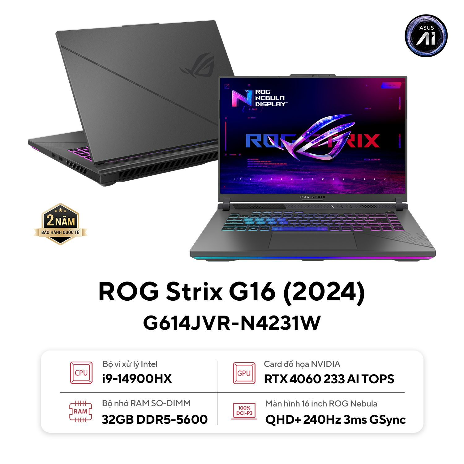 Laptop ASUS ROG Strix G16 G614JVR-N4231W RTX™ 4060 8GB