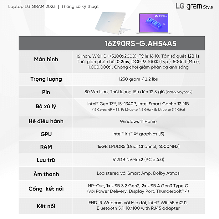 Laptop LG Gram Style 2023 16Z90RS-G.AH54A5