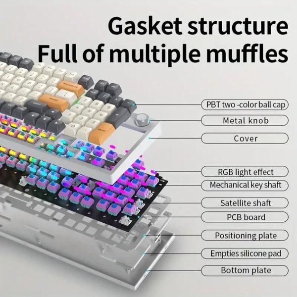 Bàn phím cơ ASESTEK AK98, LED Rainbow, Hotswap 3 chân, Có núm xoay, Fu ...