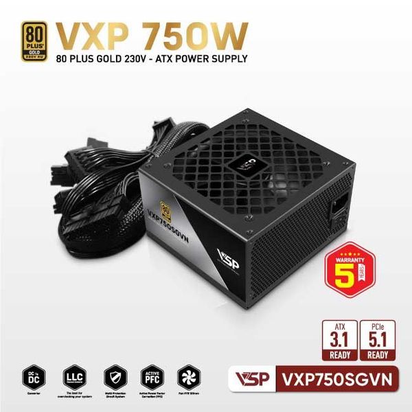 Nguồn VSP VXP 750W SGVN Gold 230V - Đen – PC Gaming, đồ họa, văn phòng ...