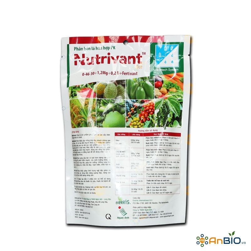 PHÂN BÓN LÁ HỖN HỢP PK NUTRIVANT RICE 0-46-30 + 1,2Mg + 0,2 B + Fertiv ...