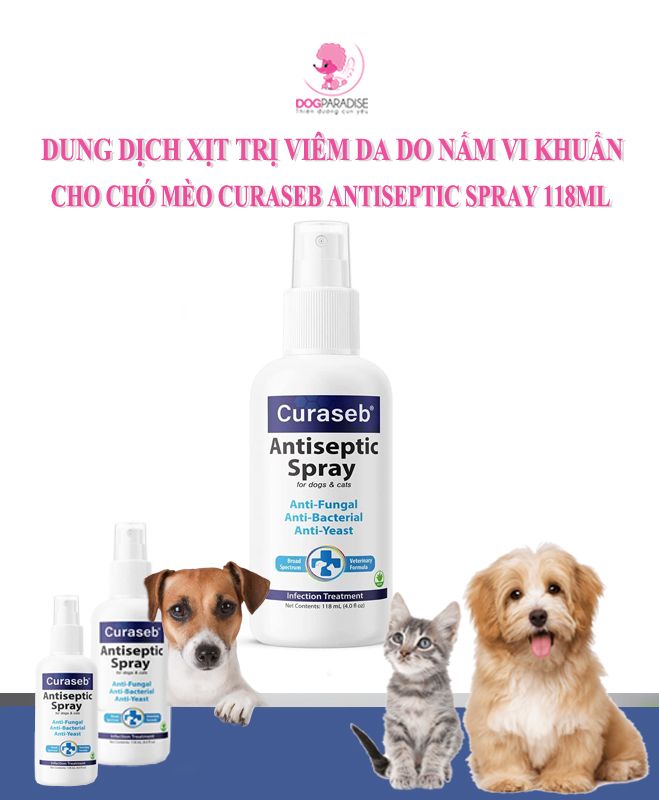 Curaseb Antiseptic Spray - Dung dịch xịt trị viêm da nấm cho thú cưng