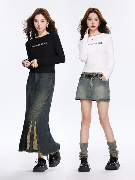 A508-Áo Thun Lụa Dài Tay Vai Kiểu In Chữ – Kisuhi