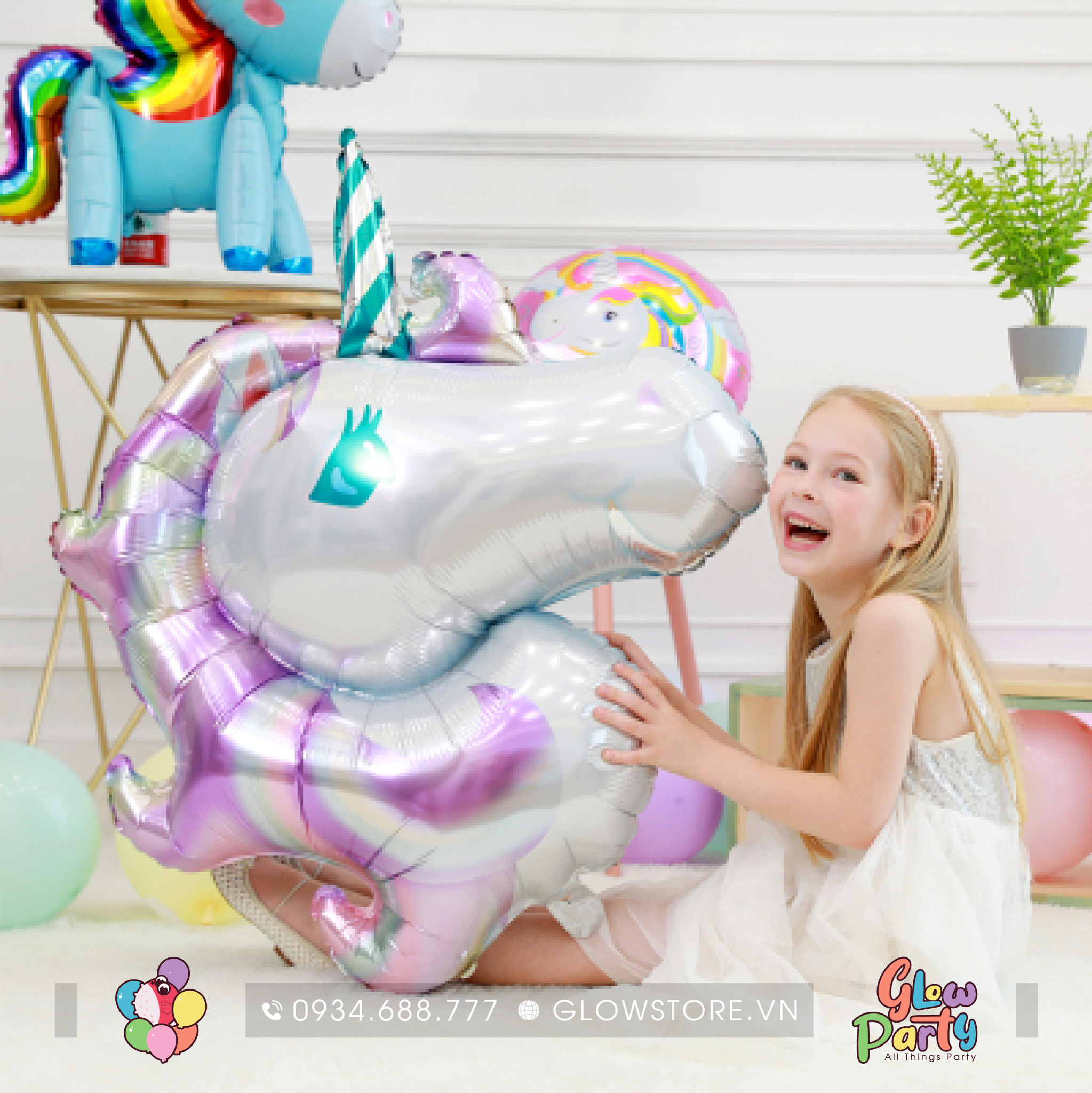 Bóng nhôm đầu ngựa 1 sừng 4D - Unicorn – Glowstore
