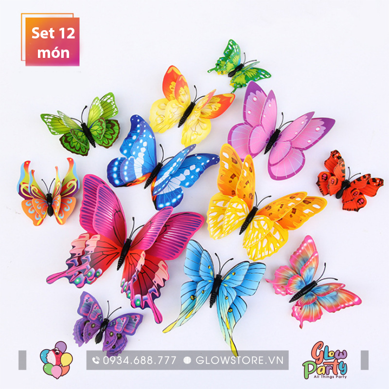 Bươm bướm 3d bộ 12 con gắn nam châm – Glowstore