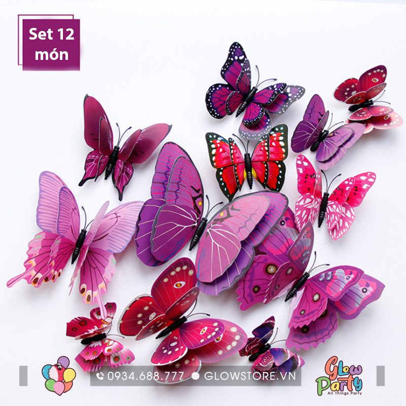 Bươm bướm 3d bộ 12 con gắn nam châm – Glowstore