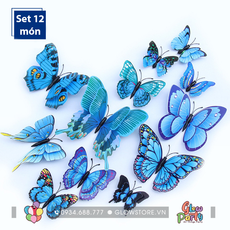 Bươm bướm 3d bộ 12 con gắn nam châm – Glowstore