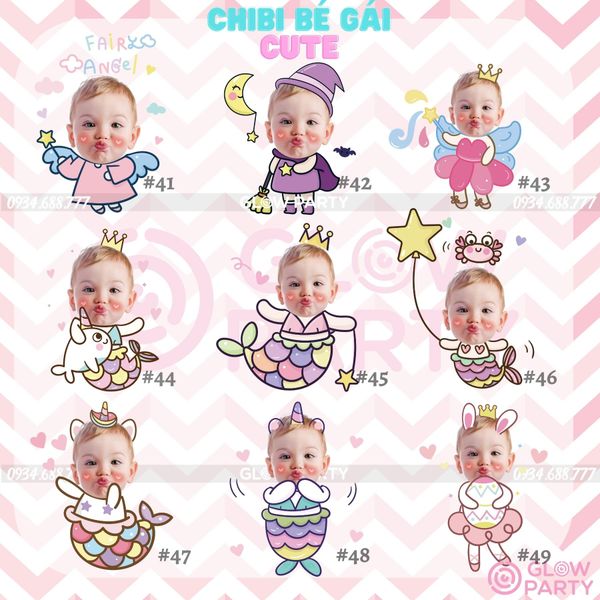 Chibi sinh nhật bé gái cute - Set 1 – Glowstore