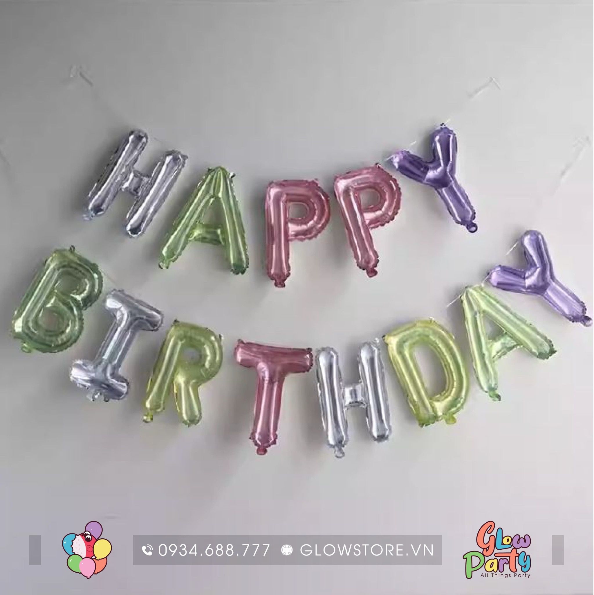 Bóng nhôm bộ chữ Happy Birthday - Cẩm thạch nhiều màu – Glowstore