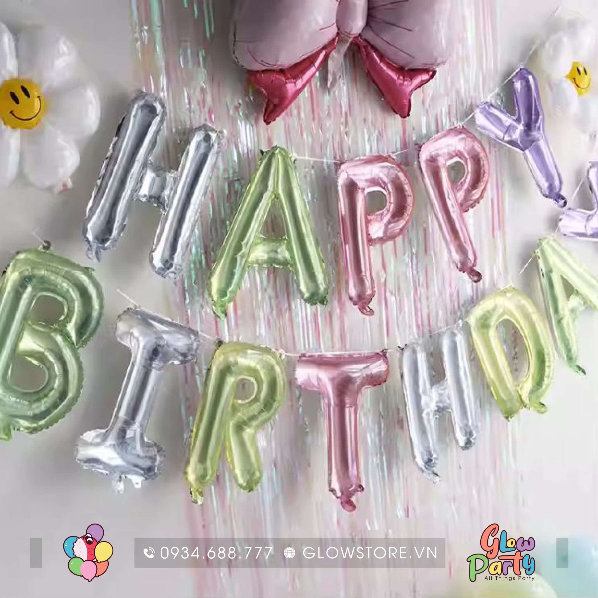 Bóng nhôm bộ chữ Happy Birthday - Cẩm thạch nhiều màu – Glowstore