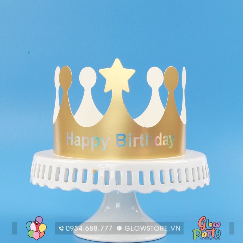 Vương miện giấy ép kim Happy Birthday – Glowstore