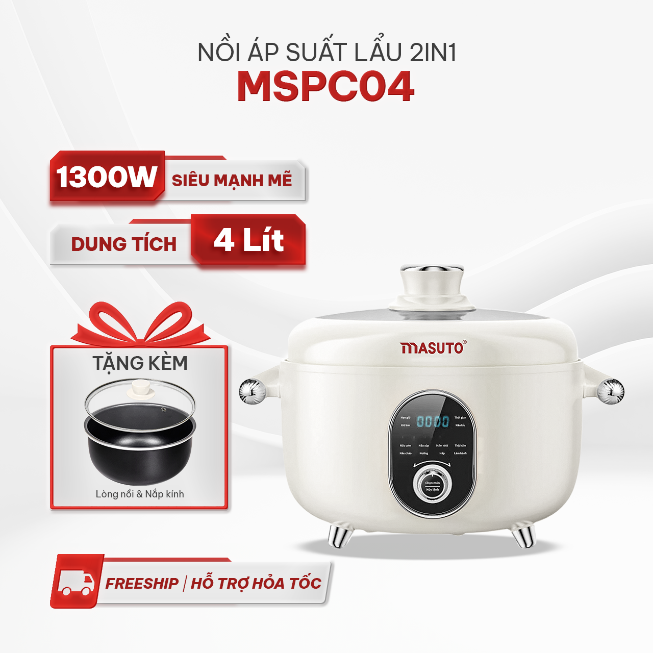 Nồi áp suất lẩu điện 2in1 đa năng 4L Masuto MSPC04 - MASUTO VIỆT NAM