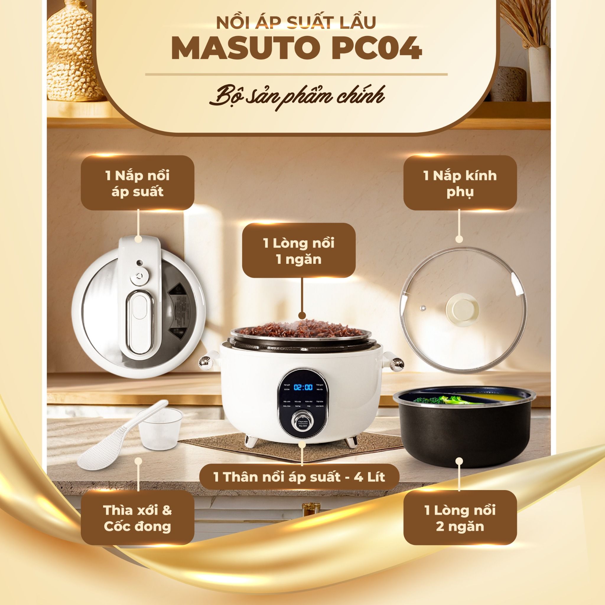 Nồi áp suất lẩu điện 2in1 đa năng 4L Masuto MSPC04 - MASUTO VIỆT NAM