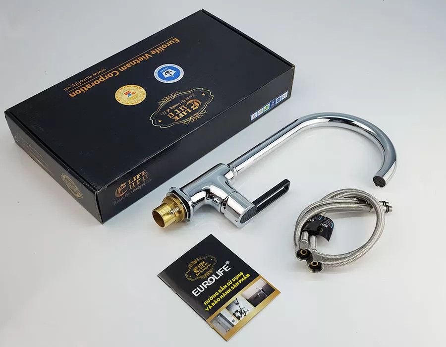 Vòi rửa chén nóng lạnh Eurolife EL-KM12 (Trắng bạc) – SEN VÒI EUROLIFE