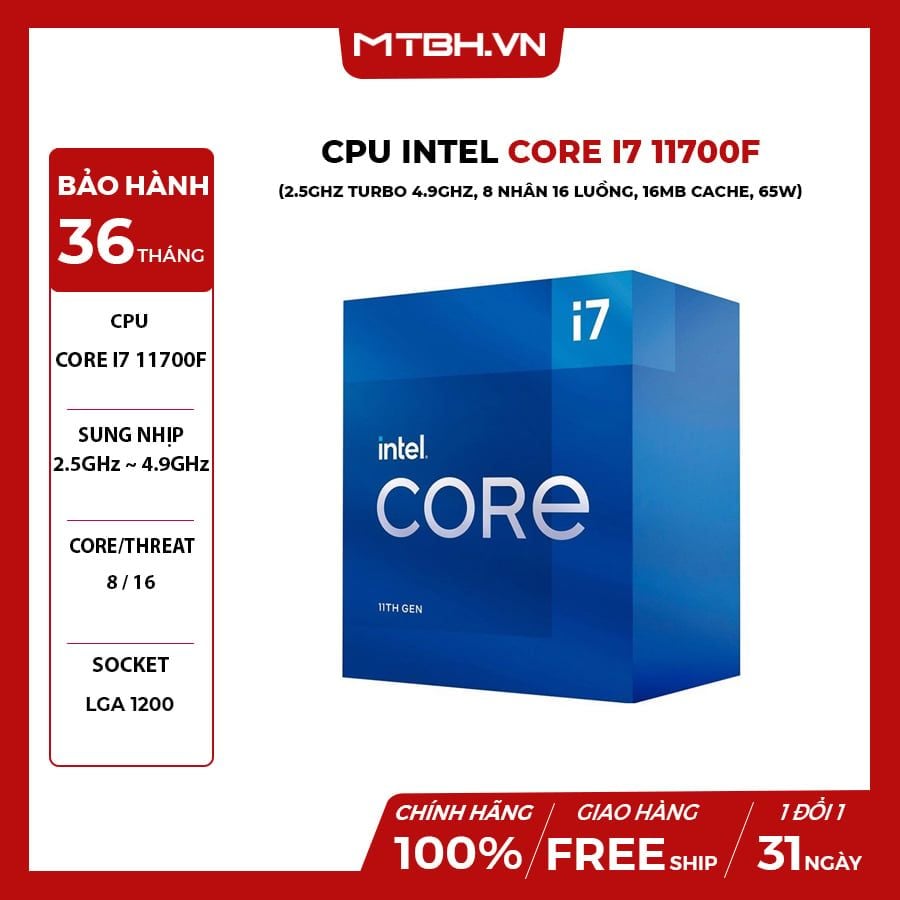 CPU INTEL CORE I7 11700F (2.5GHz Turbo 4.9GHz, 8 nhân 16 luồng, 16MB C ...