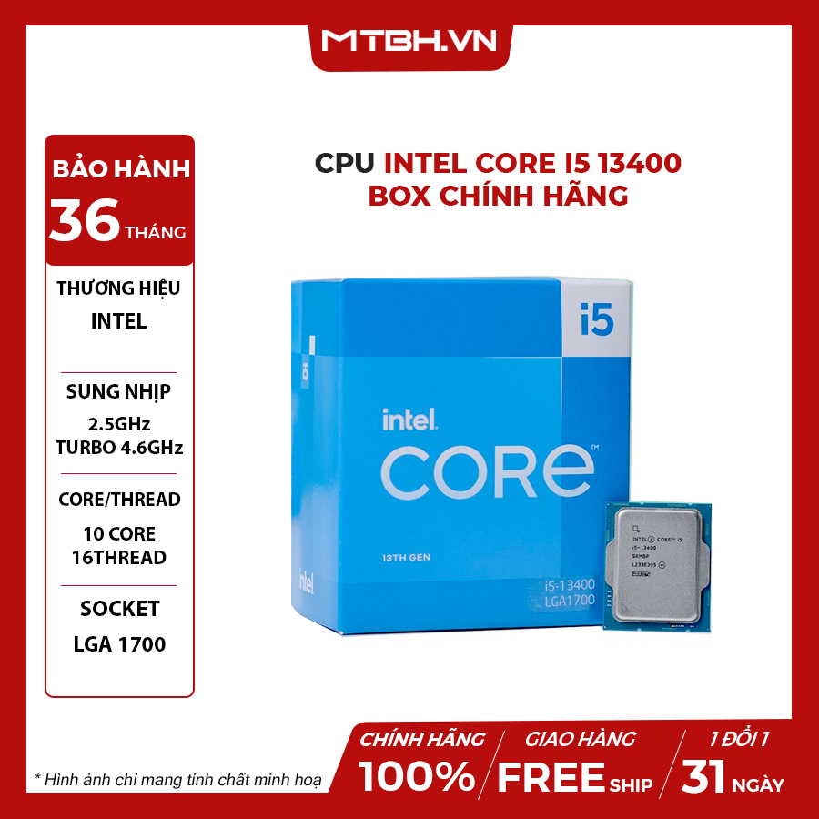 Intel Core i5 13400 (Up To 4.60GHz, 10 Nhân 16 Luồng,20MB Cache, Rapto ...