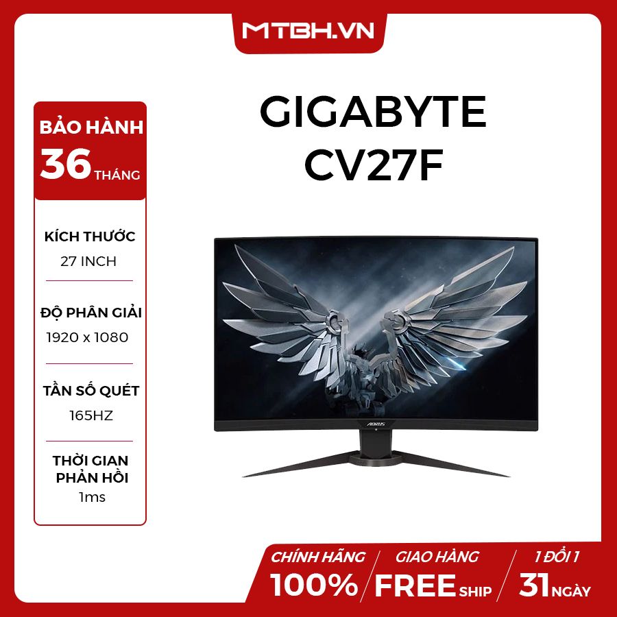LCD GIGABYTE 27 INCH AORUS CV27F Gaming 165Hz 1ms – Máy Tính Biên Hòa
