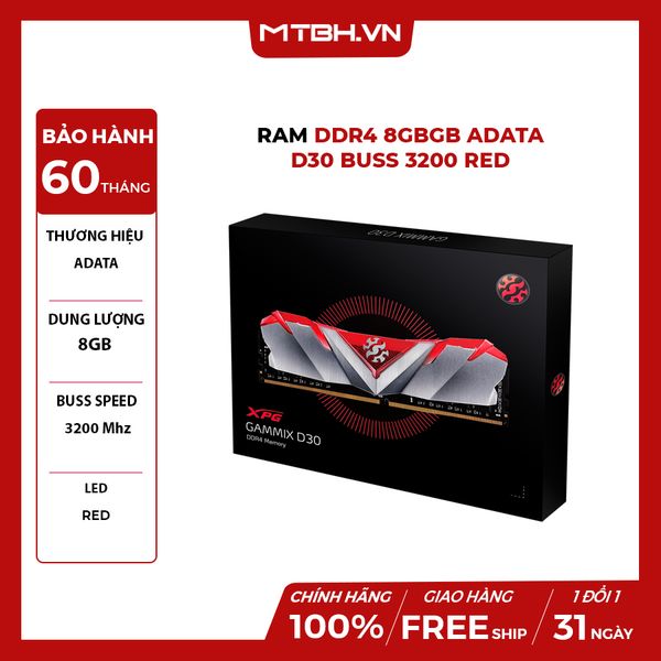 RAM DDR4 8GBGB ADATA D30 BUSS 3200 RED – Máy Tính Biên Hòa