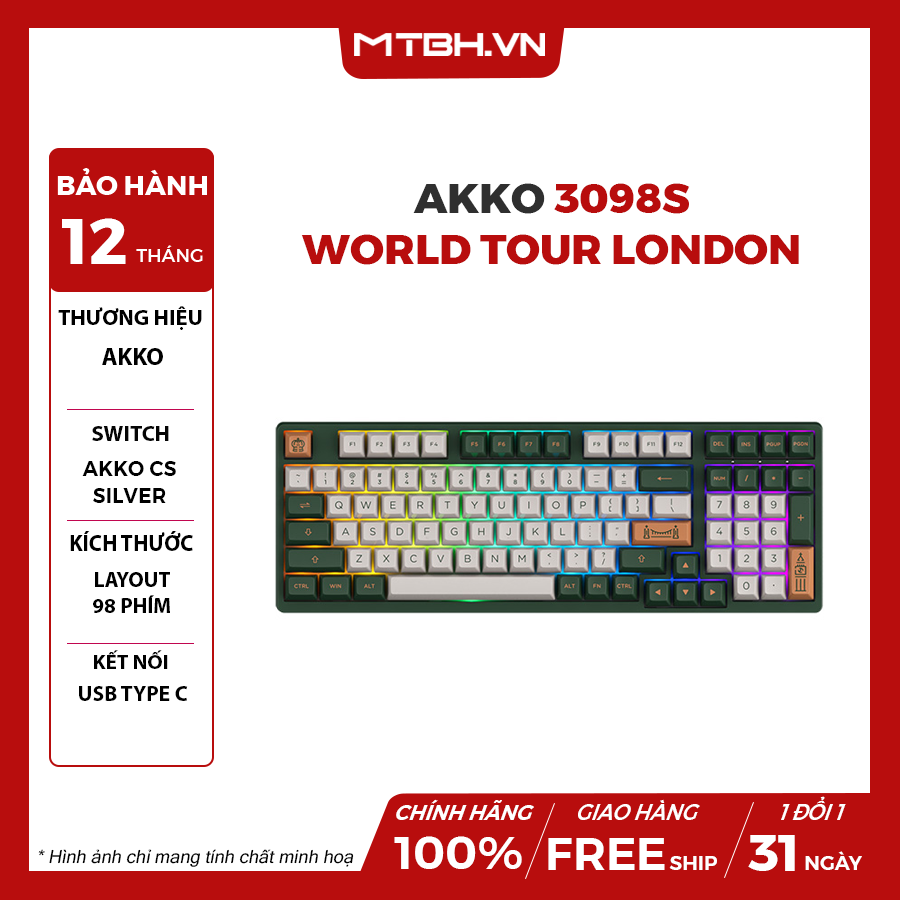 Bàn Phím Cơ AKKO 3098S World Tour London (Hotswap / Foam tiêu âm / RGB ...