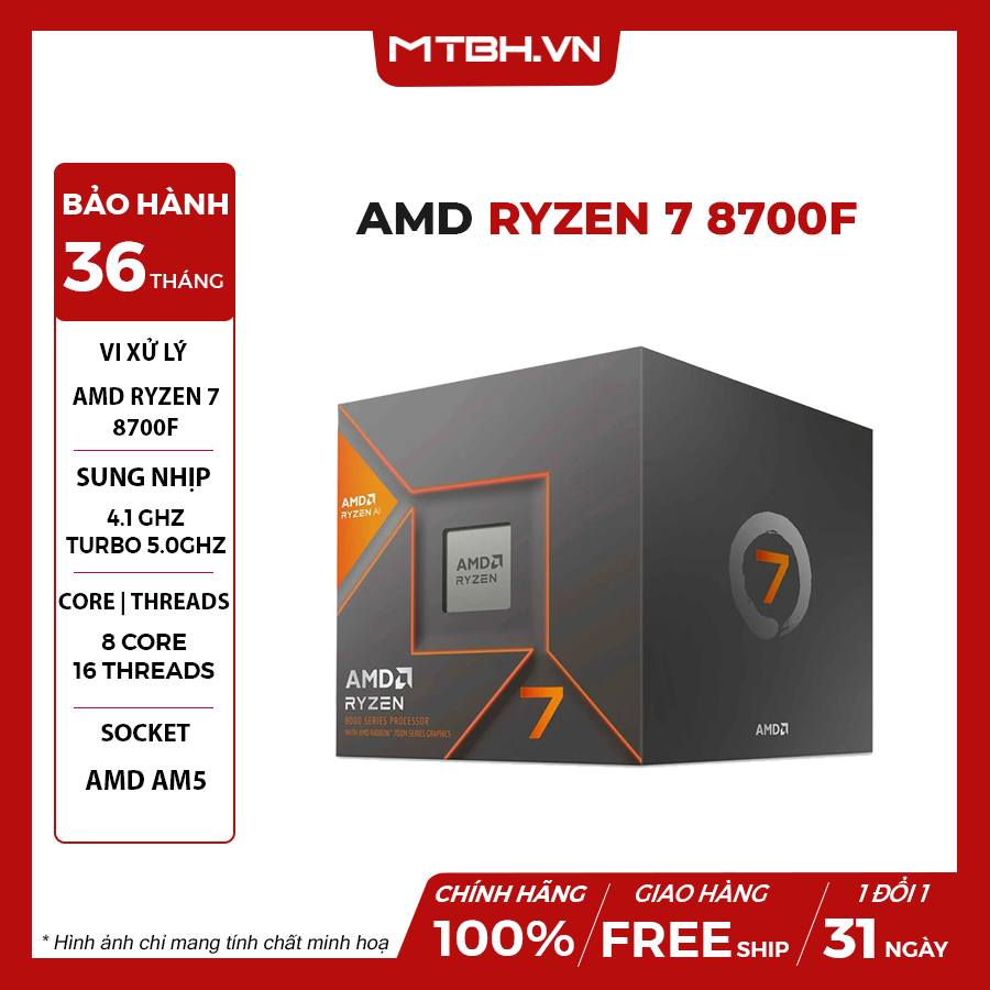 CPU AMD Ryzen 7 8700F (4.1 GHz Boost 5.0 GHz | 8 Cores / 16 Threads | – Máy Tính Biên Hòa
