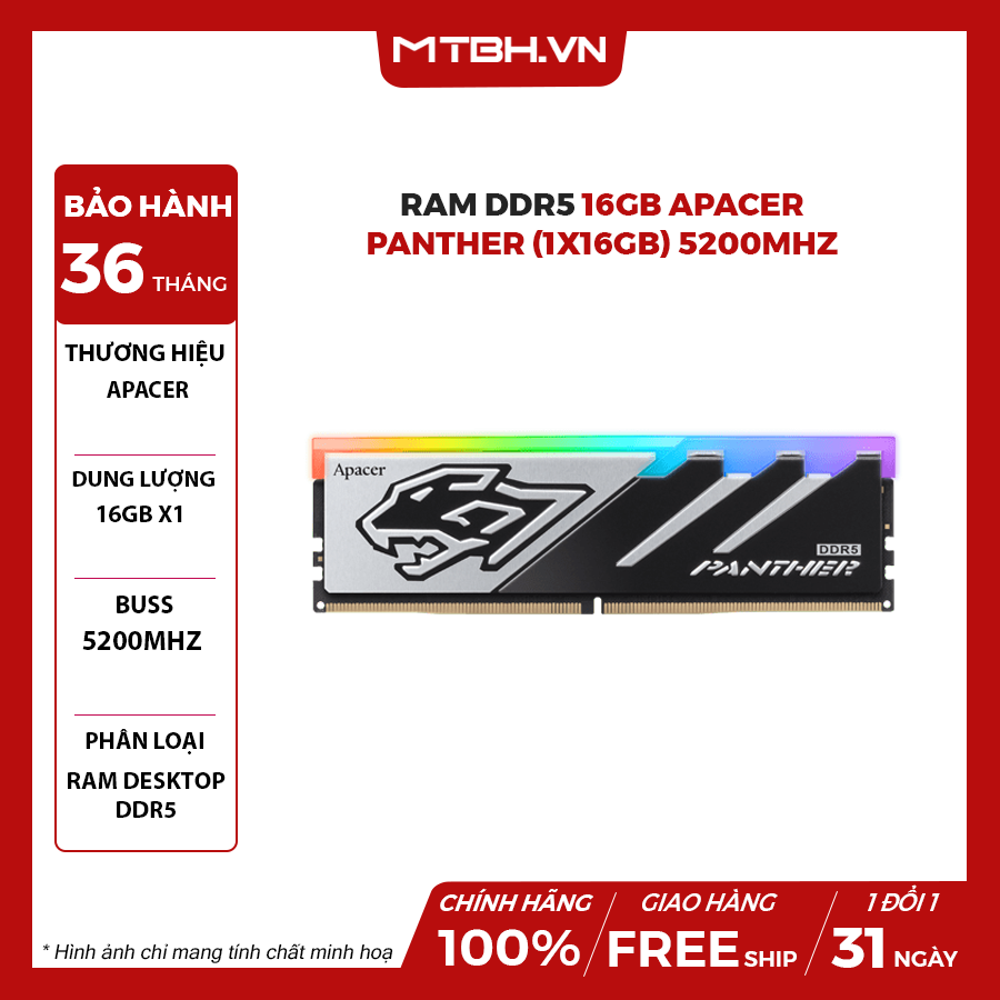RAM DDR5 16GB APACER PANTHER (1x16GB) 5200MHz – Máy Tính Biên Hòa
