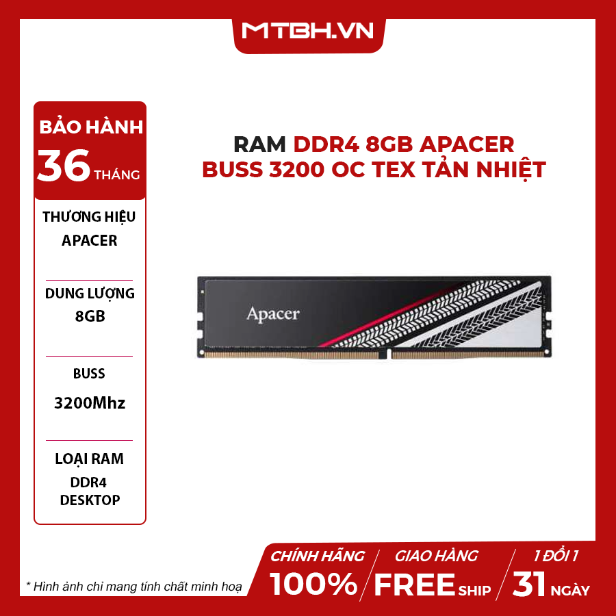 RAM DDR4 8GB APACER BUSS 3200 OC TEX TẢN NHIỆT – Máy Tính Biên Hòa